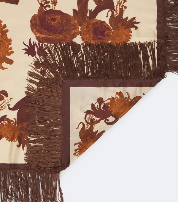 La DoubleJ Coven Reversible Fringed Silk Twill Scarf - Brown