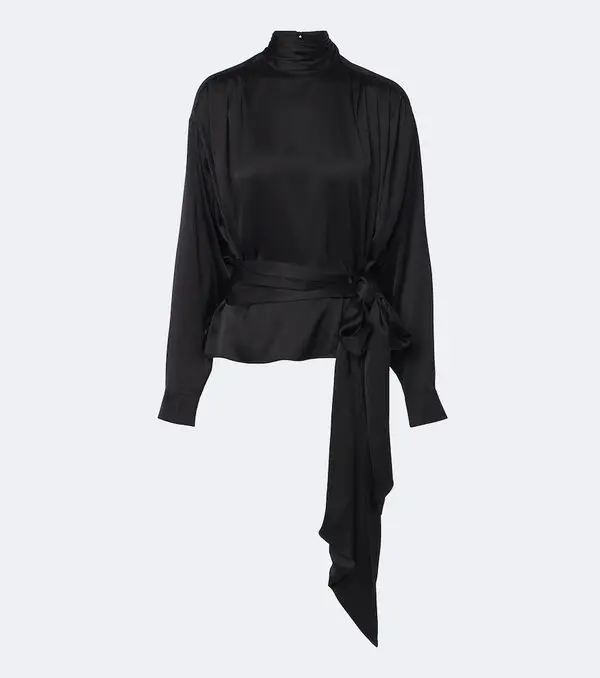 Balmain Bow-detail Silk Satin Blouse - Black