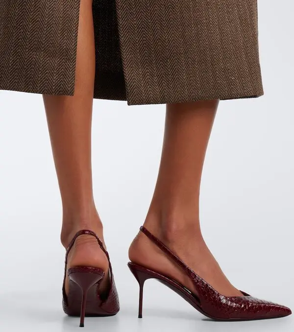Paris Texas Lidia Snake-effect Leather Slingback Pumps - Red