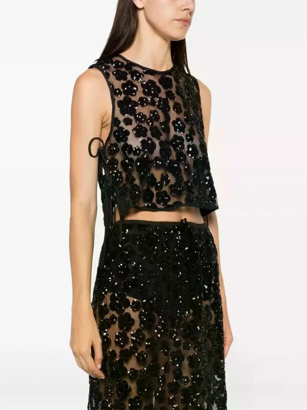 Cecilie Bahnsen Feeba Sequin-embellished Floral Top