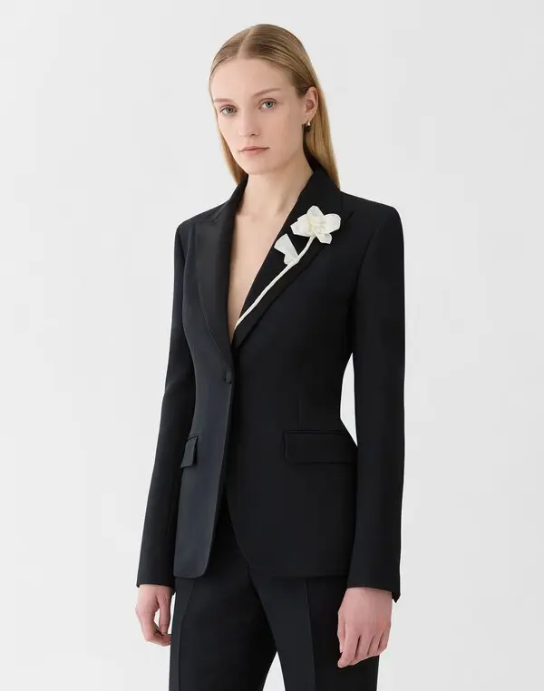 Lafayette 148 New York Floral Wool-silk Crepe Embellished Blazer