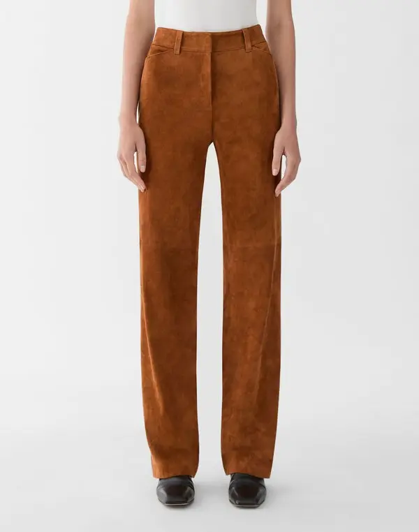Lafayette 148 New York Stretch Suede Bond Straight Pant - Copper