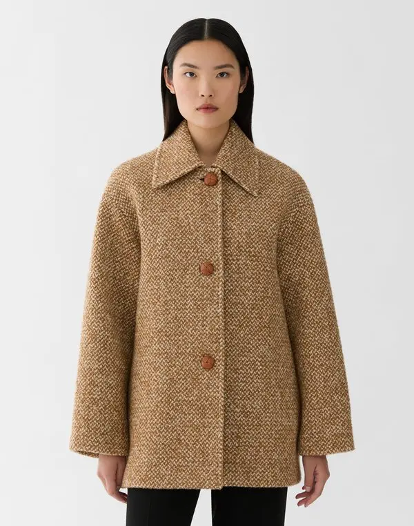 Lafayette 148 New York Herringbone Wool Cashmere Swing Coat