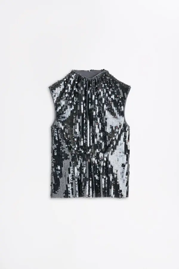 Scanlan Theodore Sequin Drape Gather Neck Top