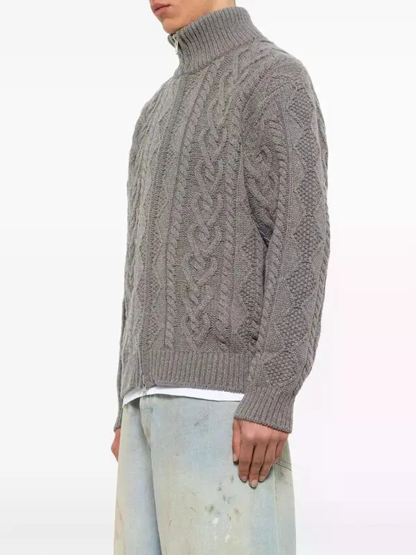 VOWELS Cable-knit Zip-up Cardigan