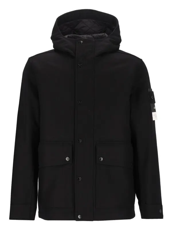 Stone Island Cloth Hooded Coat - Black