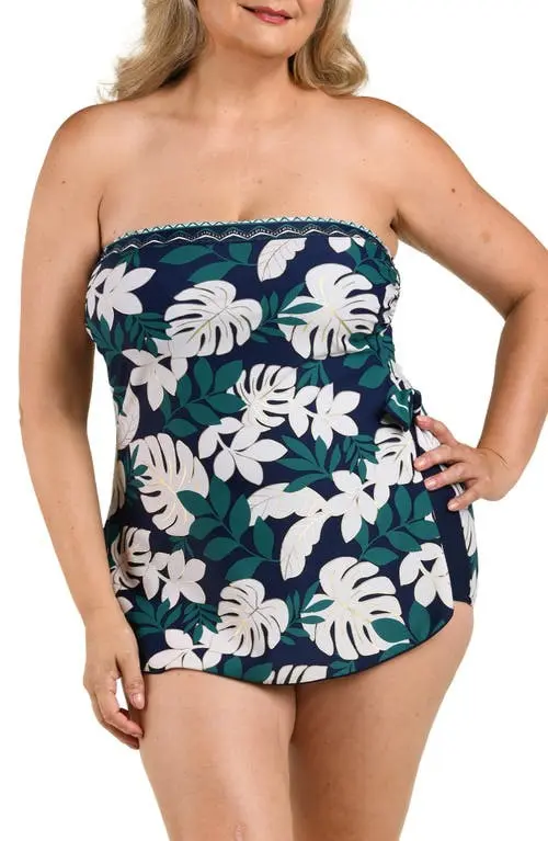 MAXINE OF HOLLYWOOD Canopy Blooms One-piece Sarong Swimsuit - Blue/green Multi