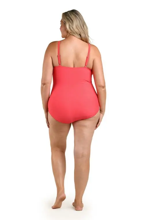 MAXINE OF HOLLYWOOD Ruched High Neck Keyhole One-piece Swimsuit