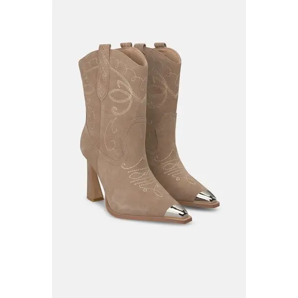 ALMA EN PENA Embroidered Funnel Heel Bootie - Vison
