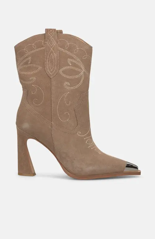 ALMA EN PENA Embroidered Funnel Heel Bootie - Vison