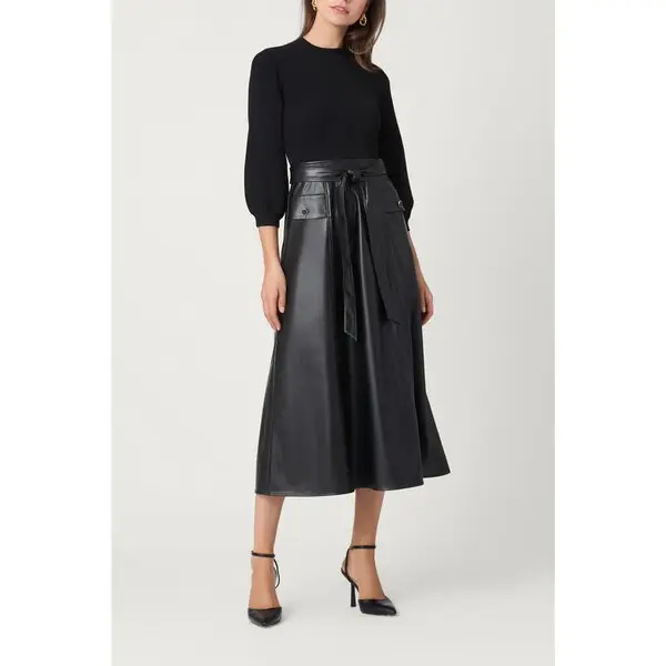 Shoshanna Leather Knit Mixed Media Aspen Dress