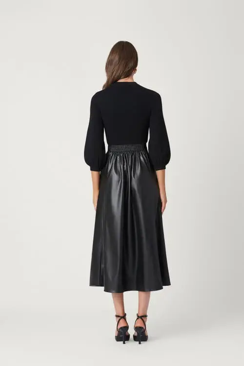 Shoshanna Leather Knit Mixed Media Aspen Dress