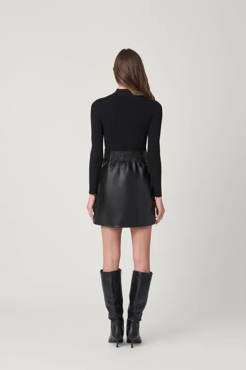Shoshanna Leather Knit Mixed Media Era Dress