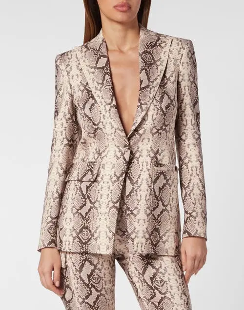 Philipp Plein Satin Slim Fit Blazer Pitone - Beige