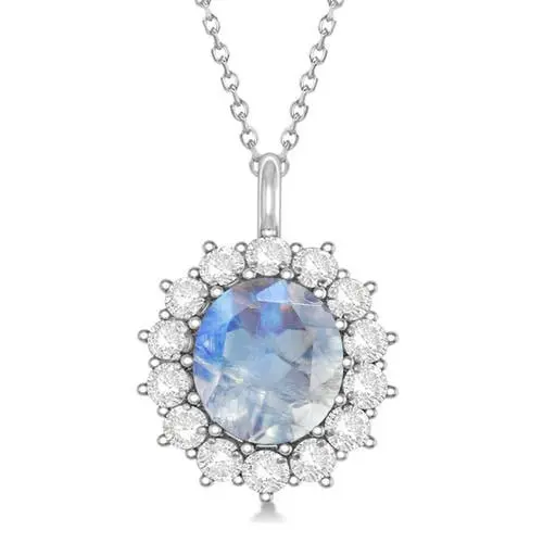 ALLUREZ Oval Moonstone And Diamond Pendant Necklace 14k - 5.40ct/white Gold