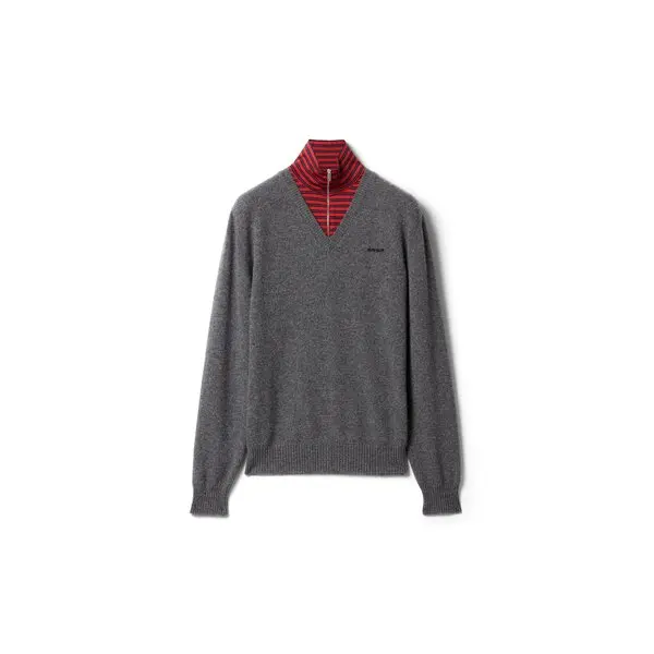 Miu Miu Cashmere And Jersey Sweater - Slate Gray/ruby/blue