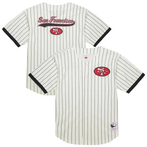 Mitchell & Ness San Francisco 49ers Big & Tall Heavyweight Mesh Button-up Fashion Jersey - Cream