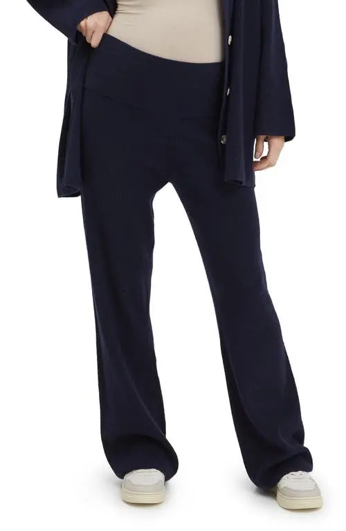 NOM MATERNITY Georgina Rib Knit Flare Leg Maternity Pants - Navy