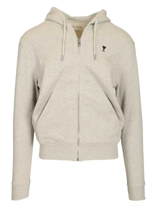 AMI Paris De Coeur Zip-up Hoodie - Gray