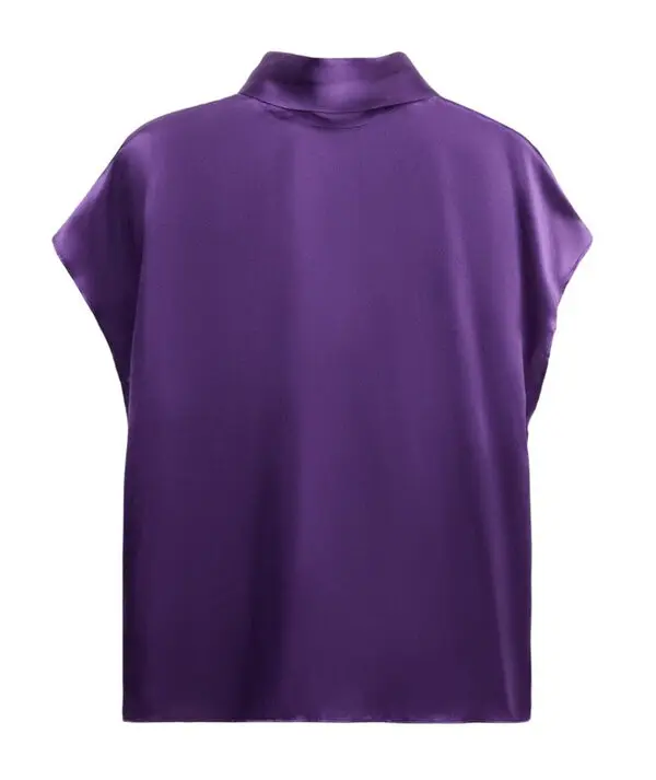 Mango 100% Silk Tie-neck Blouse - Violet