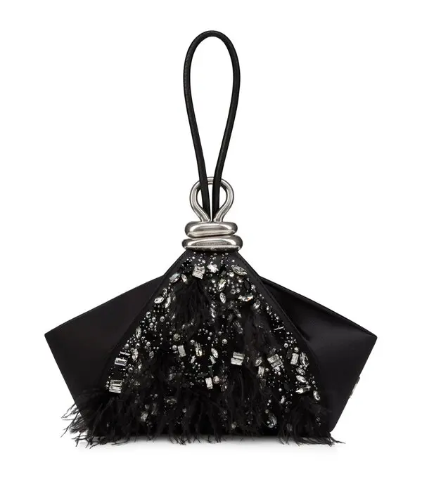 CHRISTIAN LOUBOUTIN Sabrina Pouch Small Crepe Satin Birdie Clutch Bag - Black