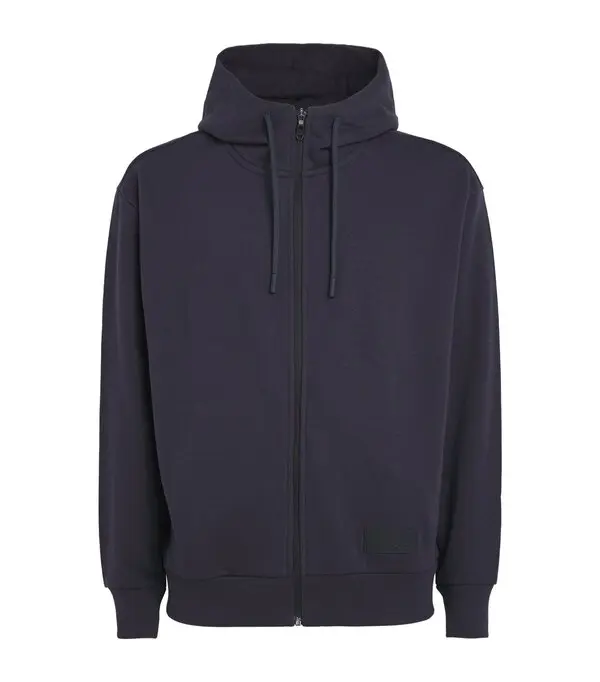 BOSS Cotton-blend High-neck Zip Hoodie - Navy