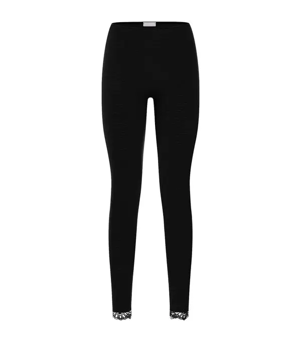 Hanro Wool-silk Lace-hem Leggings - Black
