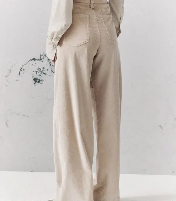Marella Corduroy Wide-leg Trousers - Beige