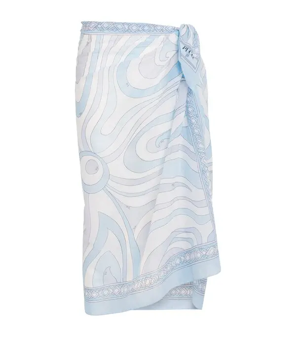 Emilio Pucci Cotton Marmo Print Sarong - Blue