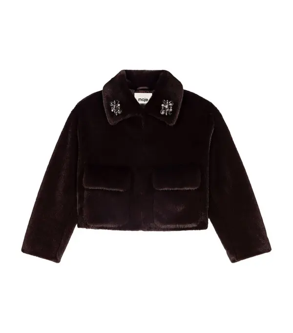 Maje Faux Fur Cropped Jacket - Brown