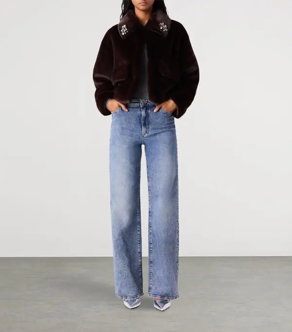 Maje Faux Fur Cropped Jacket - Brown