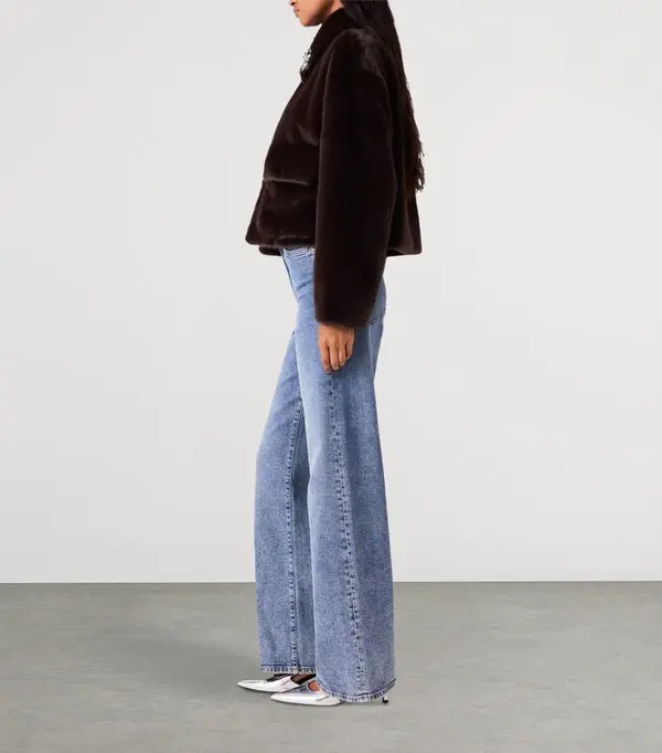 Maje Faux Fur Cropped Jacket - Brown