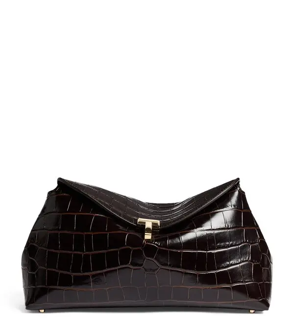 TOTEME Croc-embossed Leather T-lock Clutch Bag - Brown