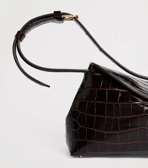 TOTEME Croc-embossed Leather T-lock Clutch Bag - Brown