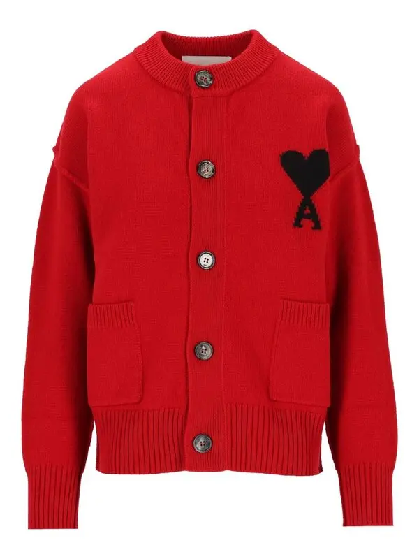 AMI Paris Wool De Coeur Cardigan - Red