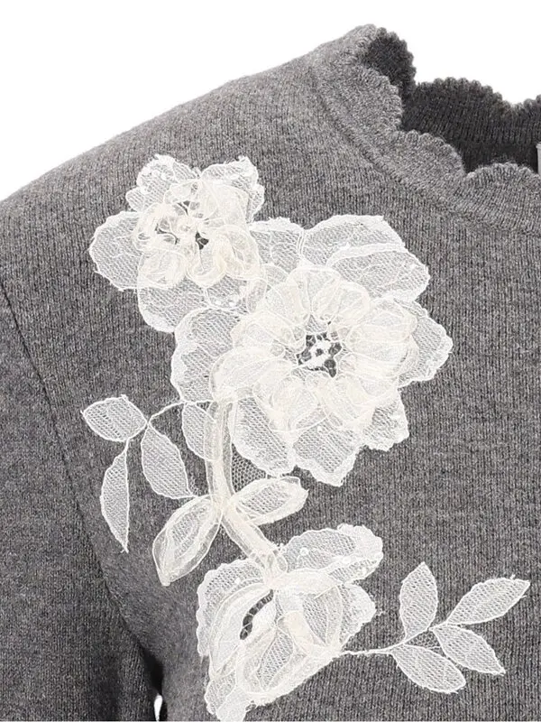 SELF-PORTRAIT Knit Cardigan With Lace Flowers