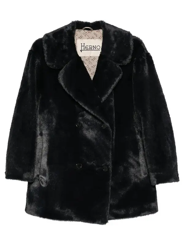Herno Faux Beaver-effect Fur Peacoat - Black