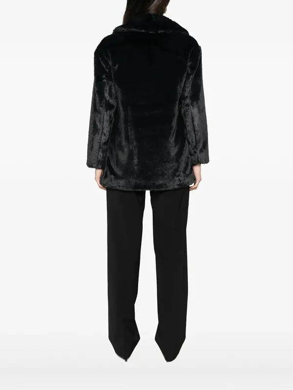 Herno Peacoat In Faux Fur With Beaver Effect - Black