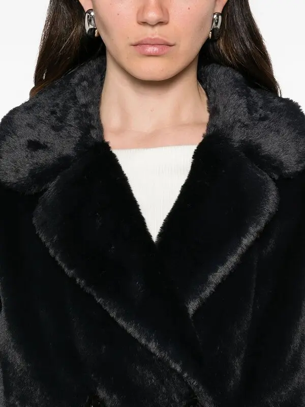 Herno Peacoat In Faux Fur With Beaver Effect - Black