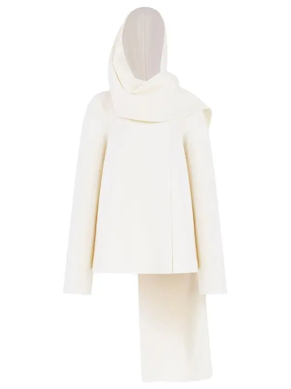 Alaïa Wool Coat With Scarf - White