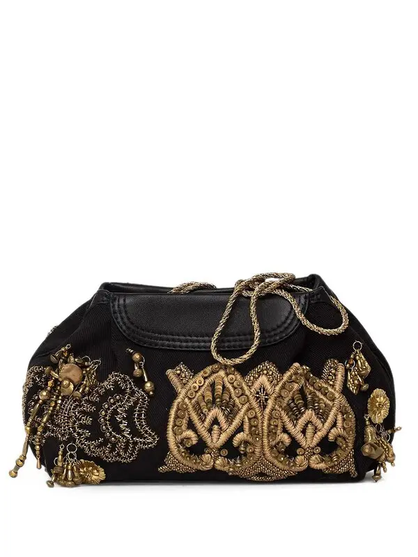 Dries Van Noten Canvas Clutch With Blossom Embroidery And Shoulder Str