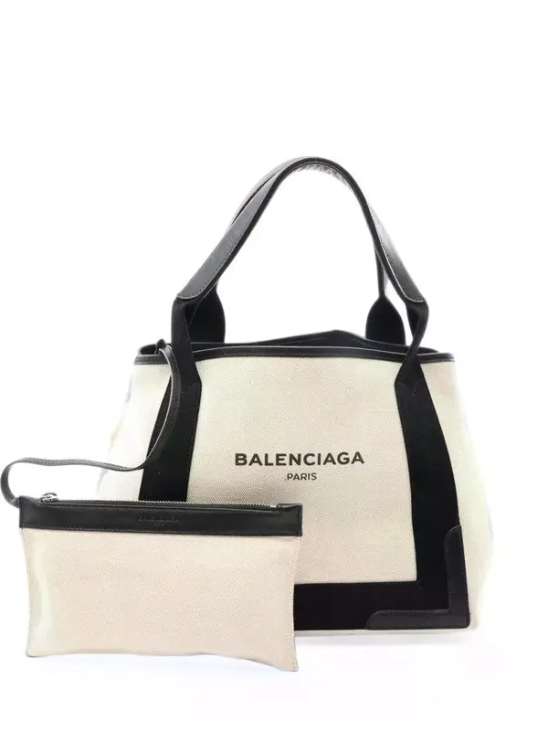 Balenciaga 2000s S Navy Cabas Leather-trim Tote Bag