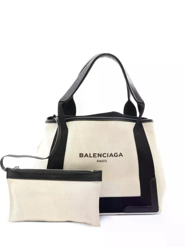 Balenciaga 2000s S Navy Cabas Leather-trim Tote Bag - Neutrals