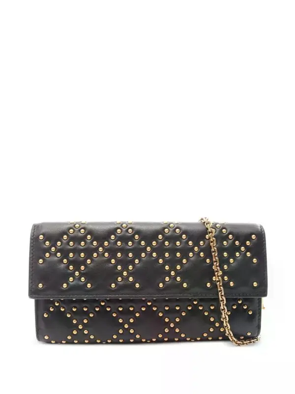 Dior 2010s Cannage Studded Wallet On Chain - Black
