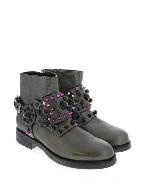 ALBANO Harness Studded Harness Ankle Boots - Grey