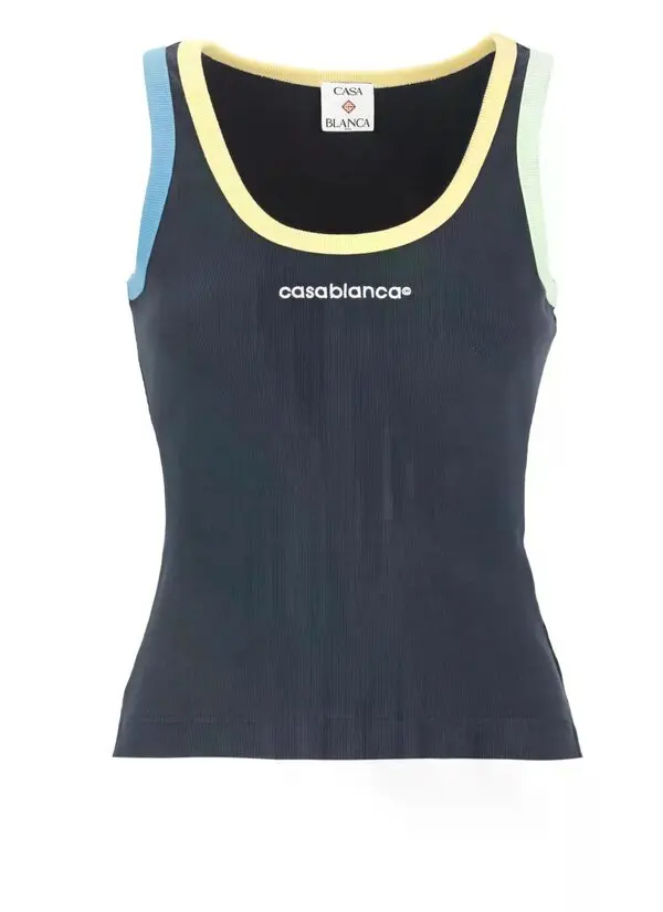 Casablanca Ribbed-knit Logo-embroidered Top - Blue