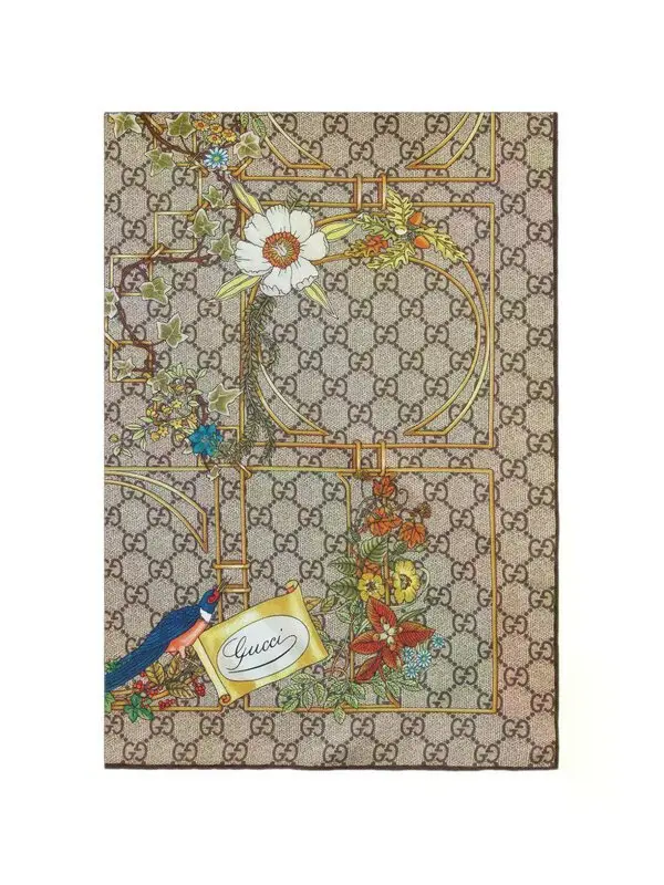 Gucci Floral-print Logo-monogram Scarf - Neutrals