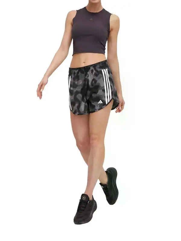 Adidas Own The Run 3-stripes Allover Print Shorts - Black