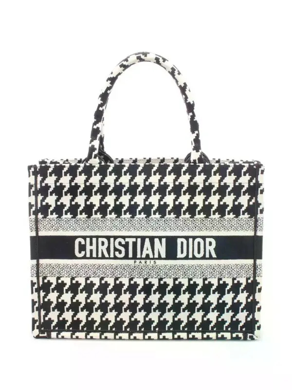 Dior 2010s Medium Book Tote Houndstooth Tote Bag