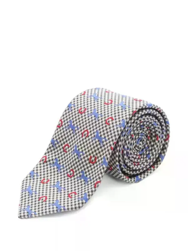 Hermès 2010s Horse-print Silk Tie - Black